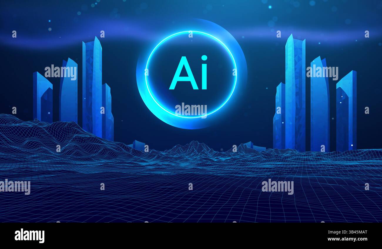 Future city smart tech building background abstract AI technology ...