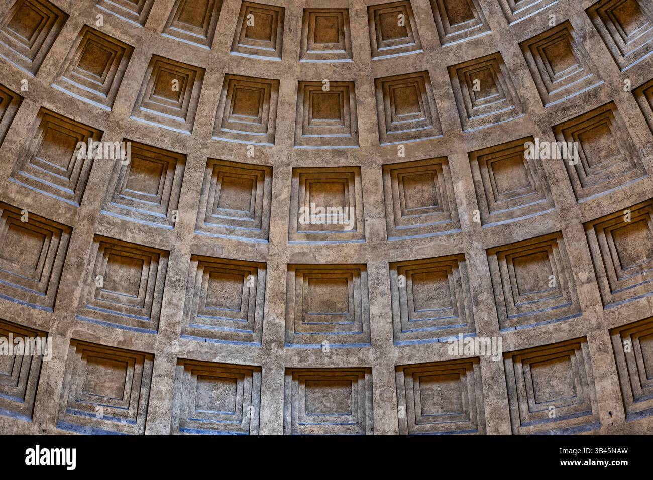 The Pantheon interior with close-up to coffered concrete dome, ancient ...