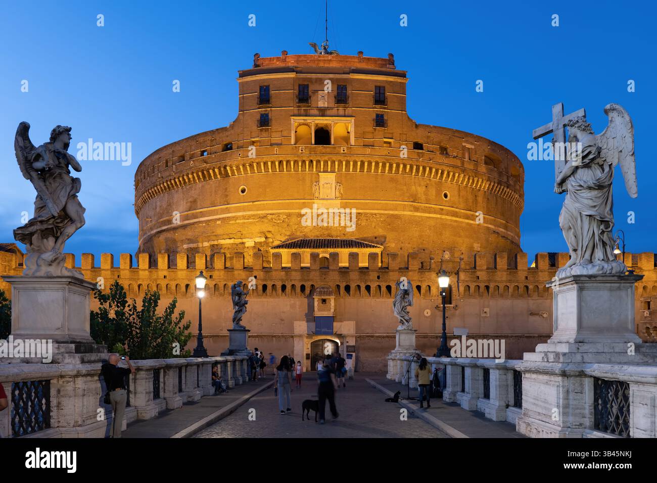 Castle of the Holy Angel - Castel Sant'Angelo framed by statues of angels in city of Rome, Italy ...