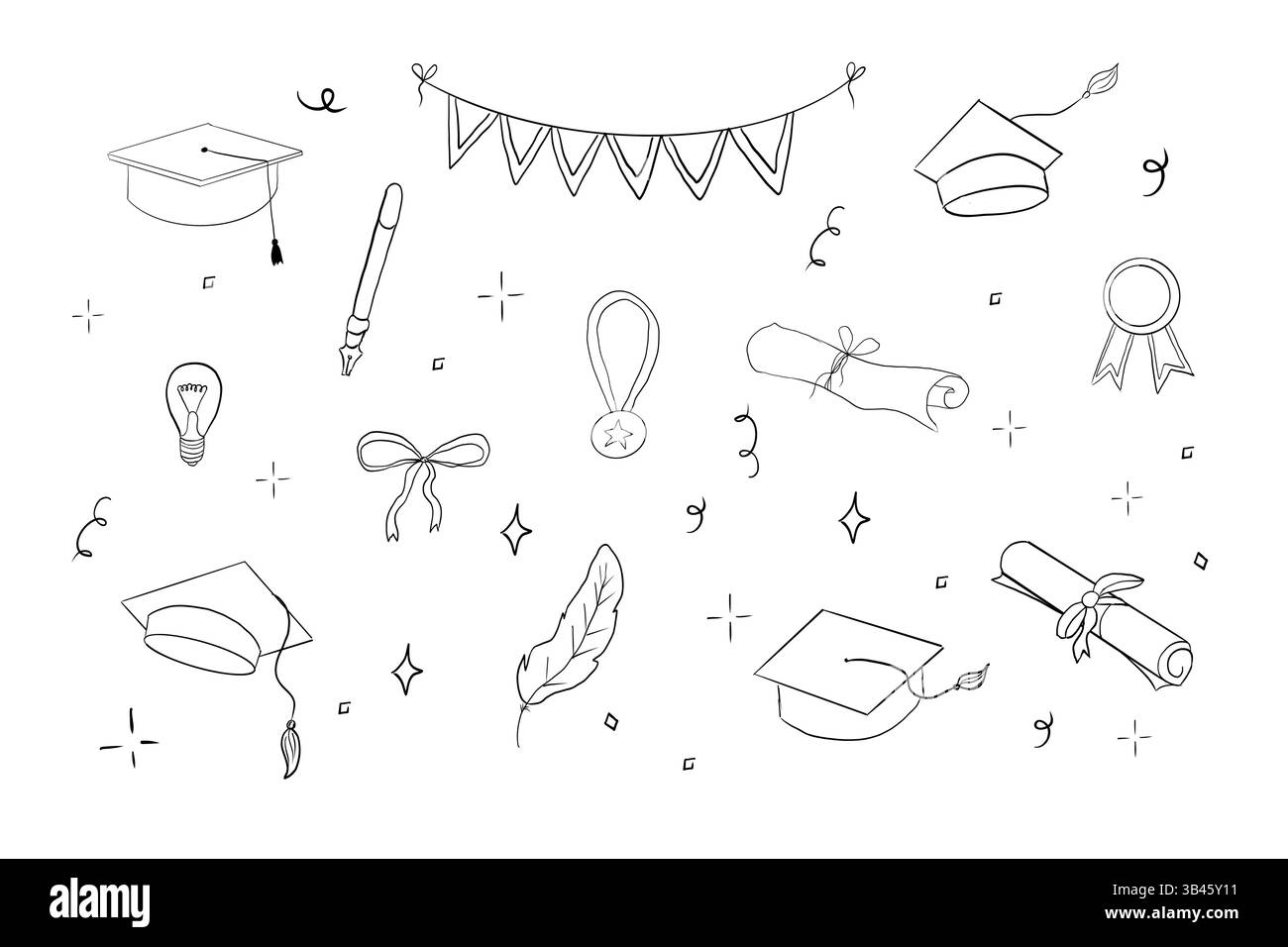 Graduation hat doodle line. University Cap of graduate and certificate ...