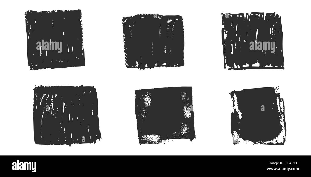 Grunge rectangle frames with textured edges, paint brush ink graffiti ...