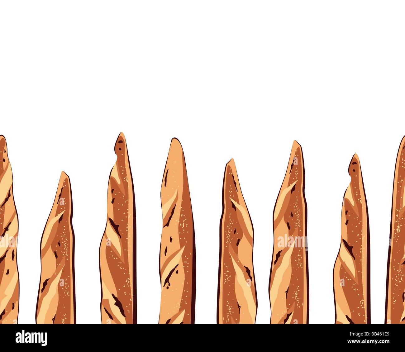 Long crusty, and craft baguette seamless border. Tasty bread decoration ...
