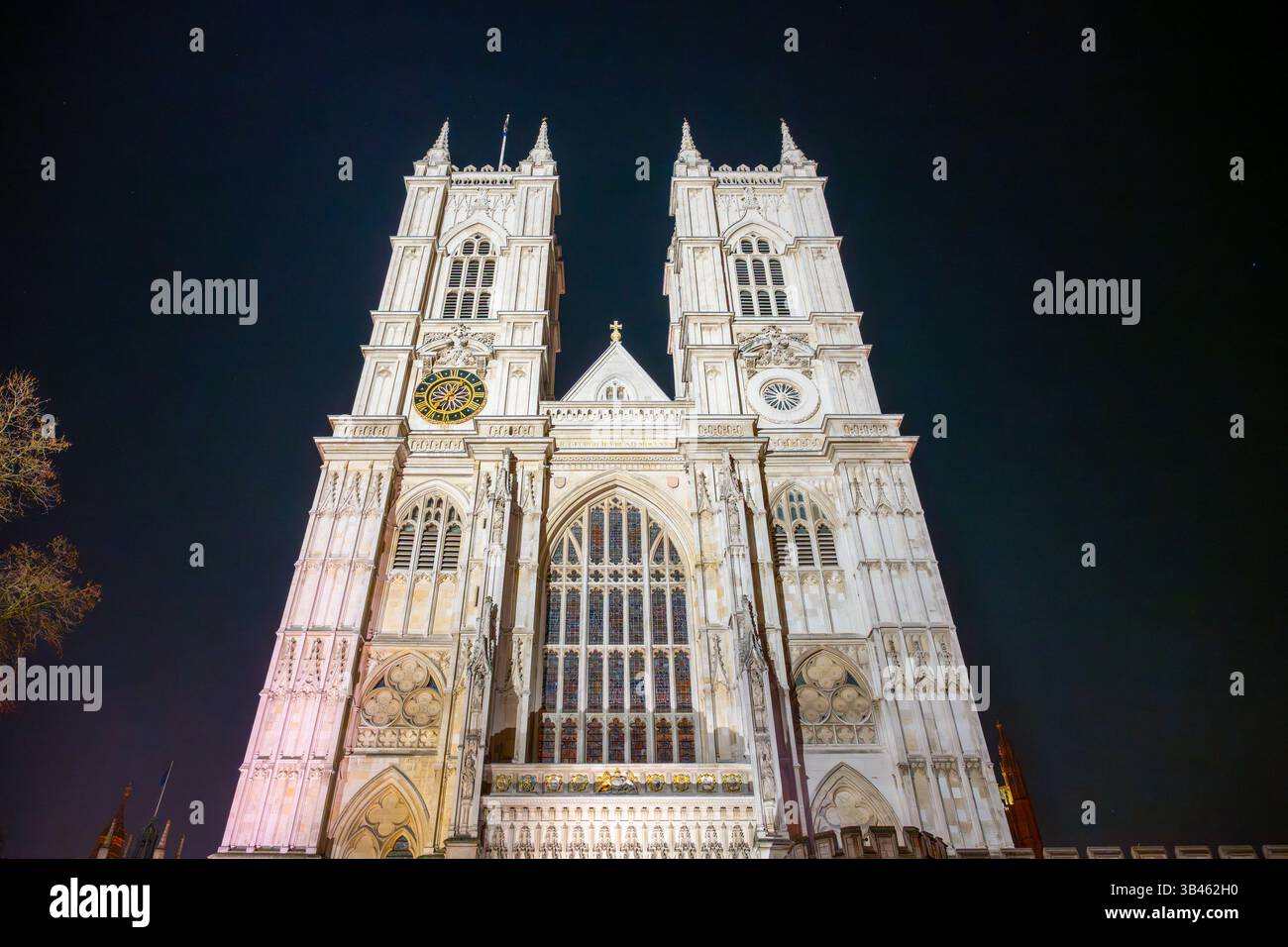 Westminster Abbey stands majestically at night in London, showcasing ...