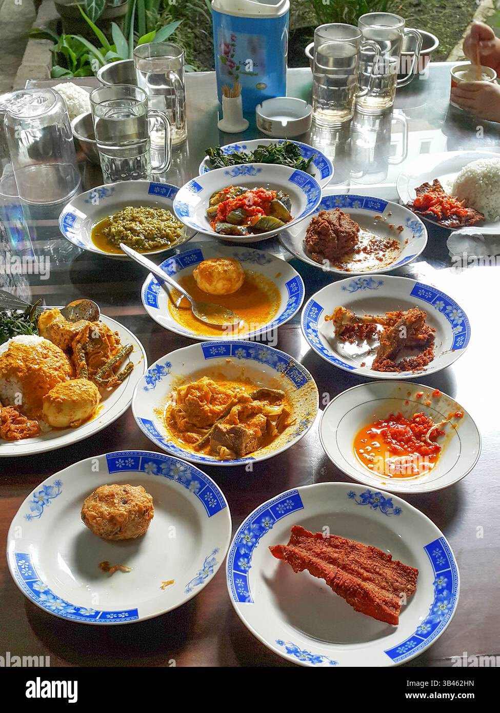 A selection of Nasi Padang dishes in a restaurant in Indonesia ...