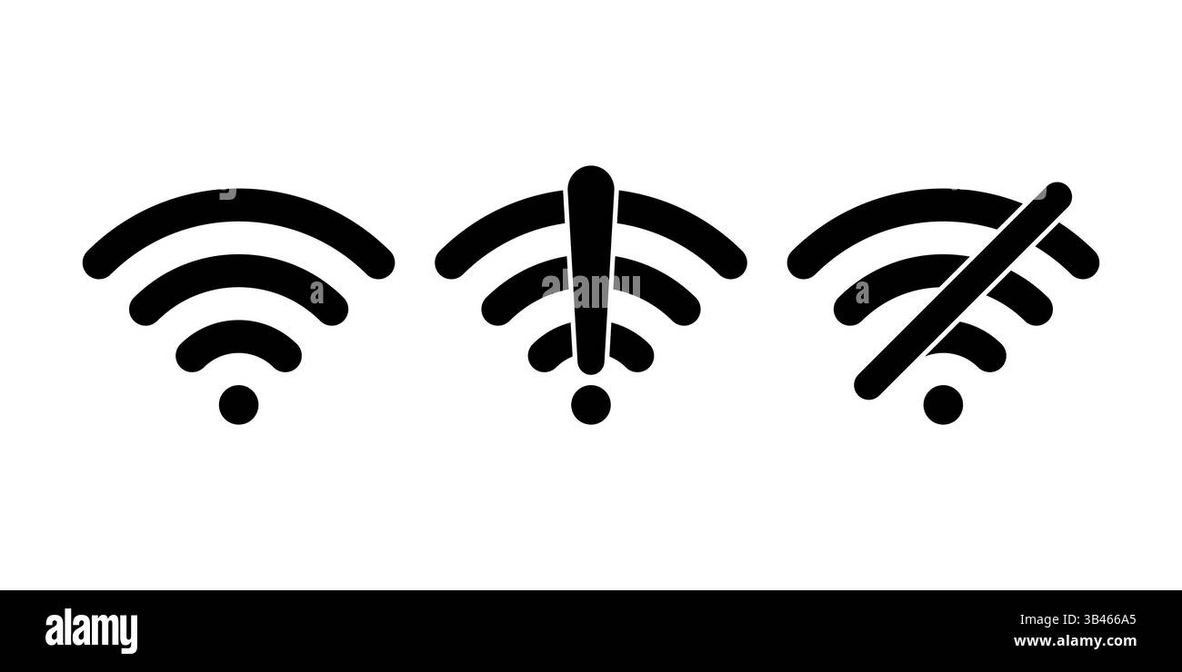 Set Of Four Wifi Status Icons Including Connection Error Lock Weak Signal And No Internet