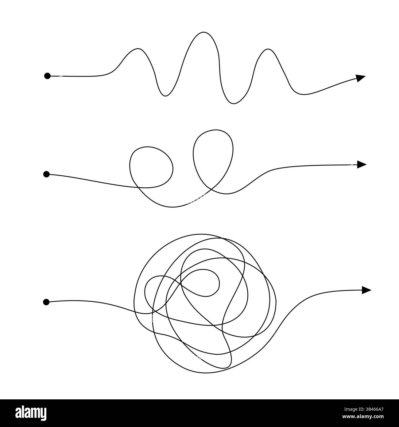 Black and white abstract line illustration showing three different ...