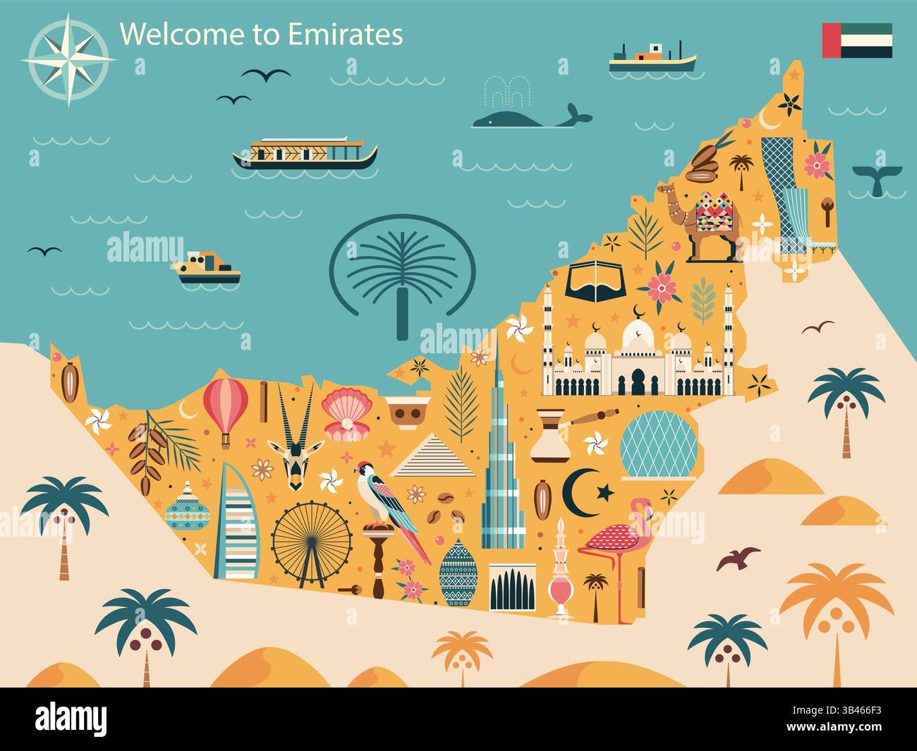 UAE Travel Map with Popular Landmarks Stock Vector Image & Art - Alamy