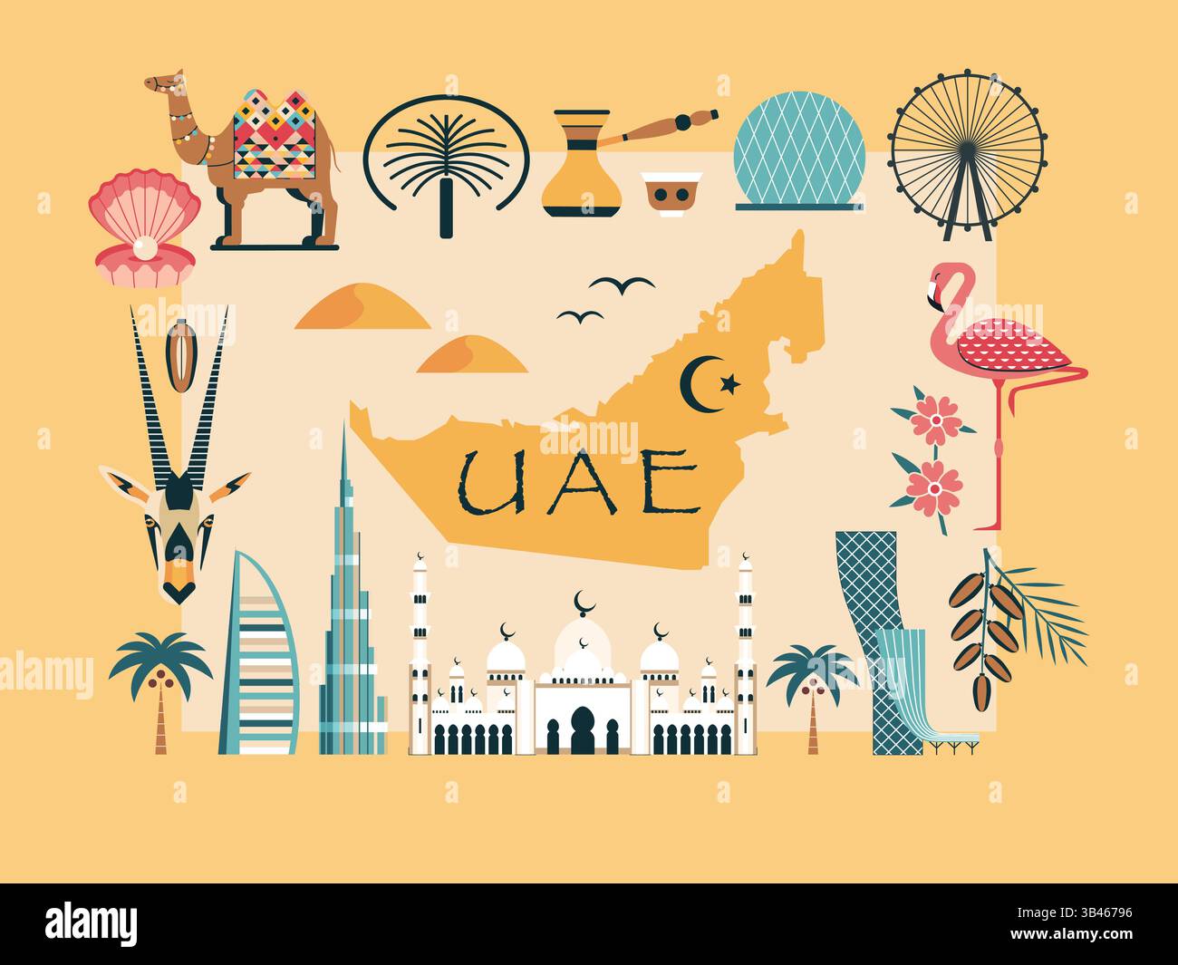 Travel to UAE Card or Poster with Landmarks Stock Vector Image & Art ...