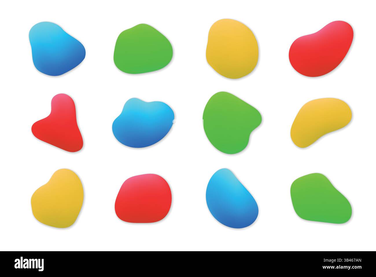 A collection of vibrant, fluid gradient blobs in red, blue, green, and ...