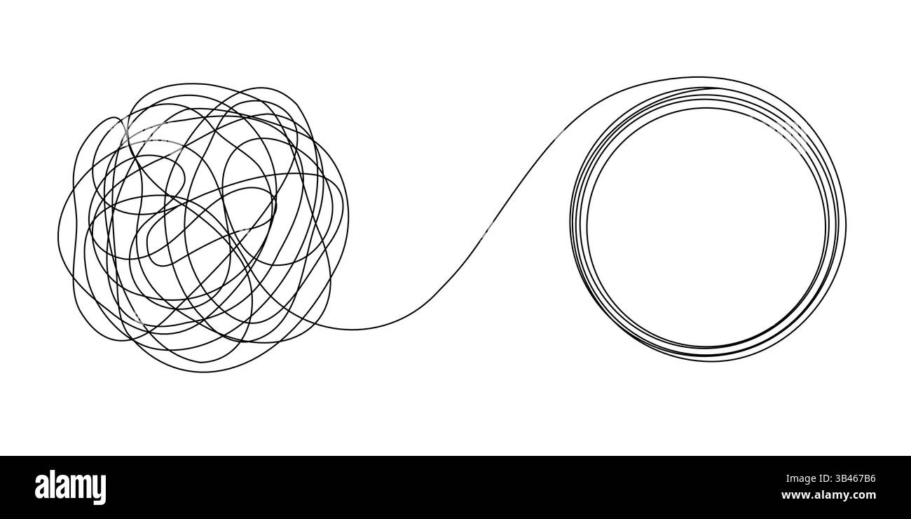 Black and white line drawing representing transformation from chaos to ...