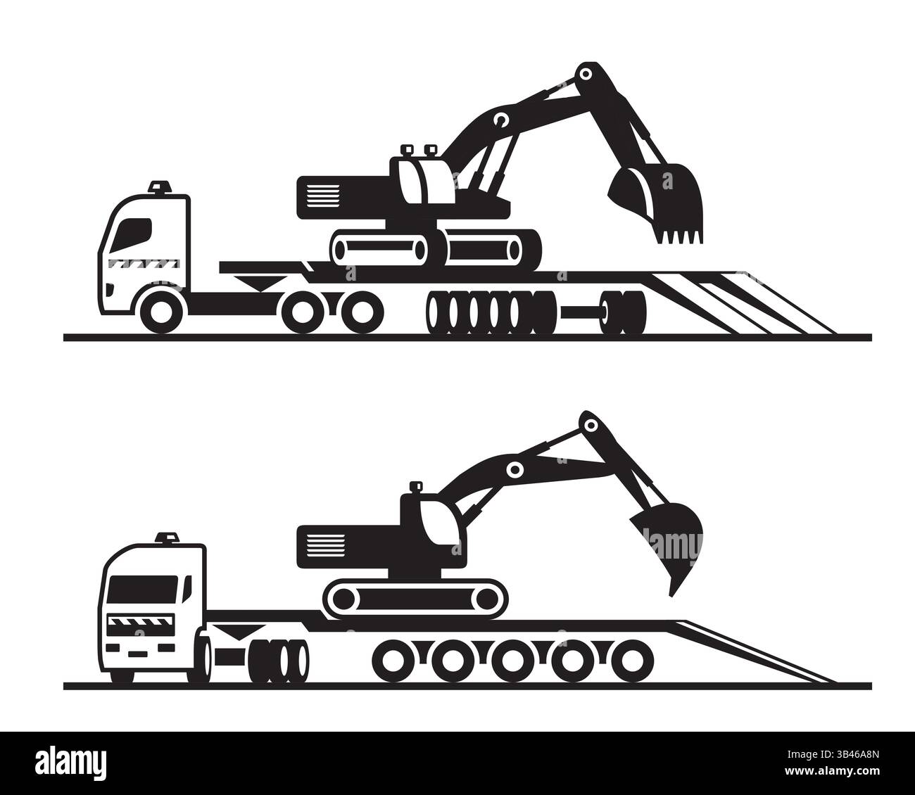 Truck carrying heavy earth mover – vector illustration Stock Vector ...