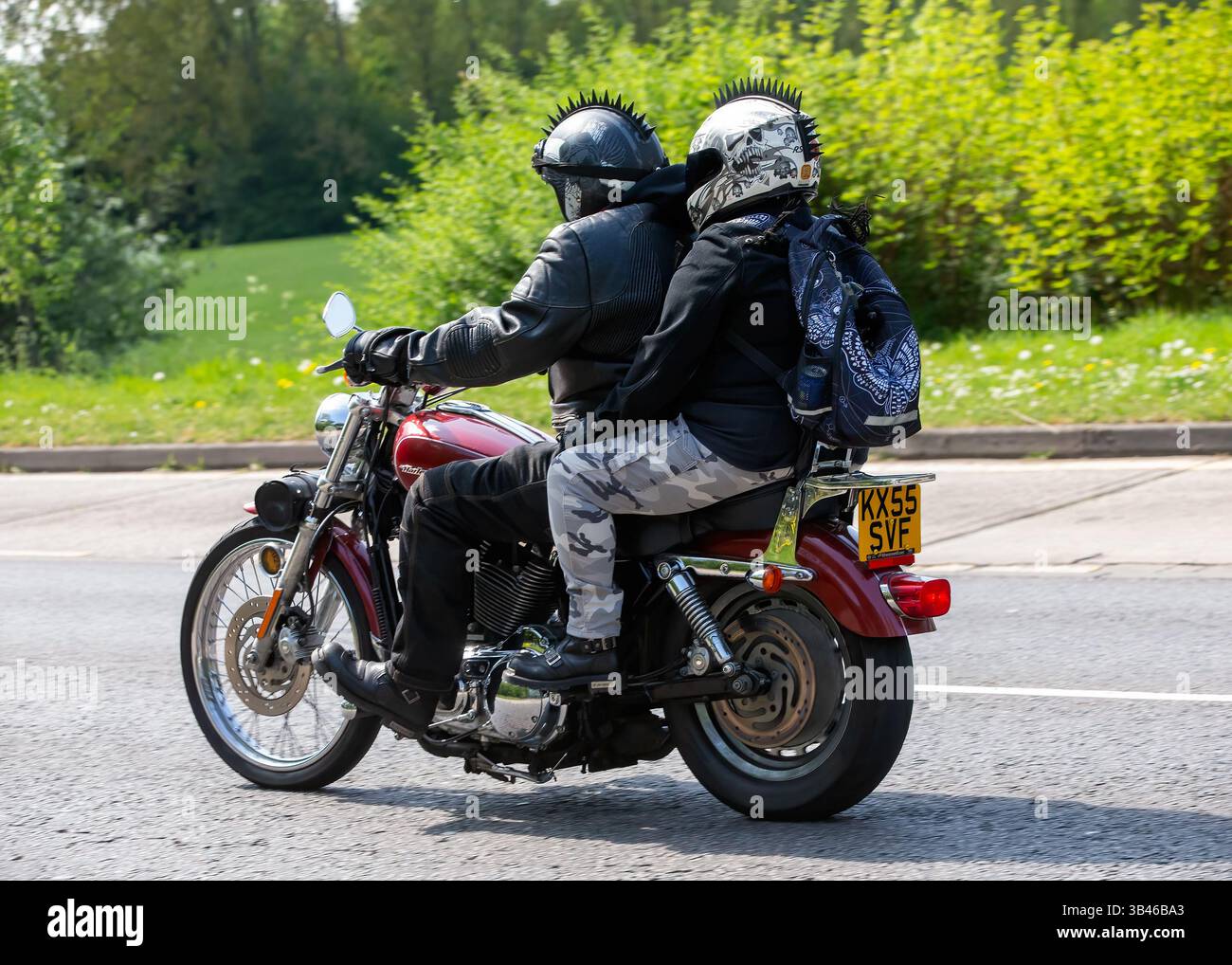 Whittlebury,Northants.,.UK - April 27th 2025: Two men riding a Harley ...