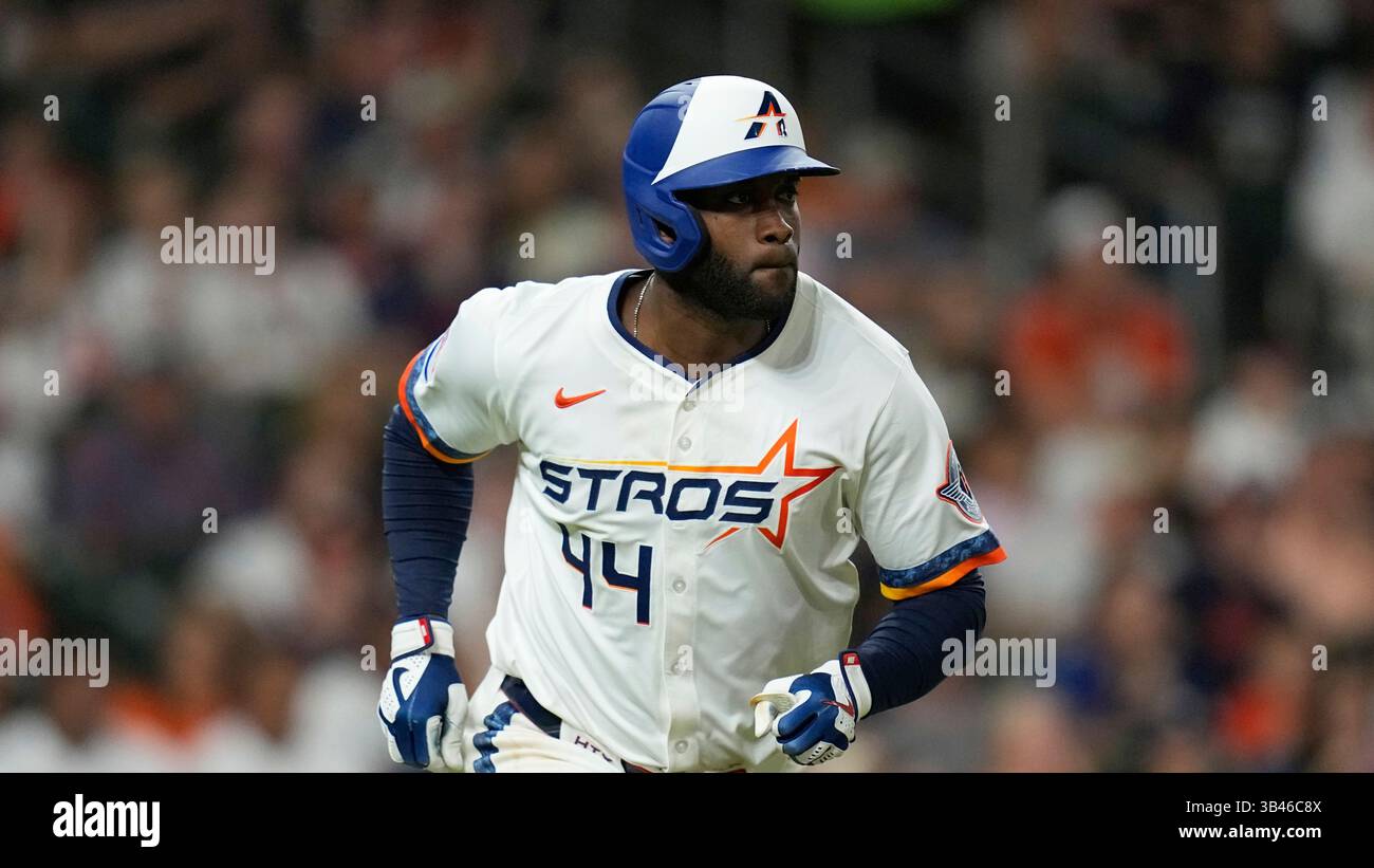 Houston Astros' Yordan Alvarez runs up the first base line during the ...
