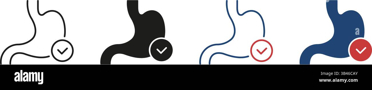 Stomach Health Check Line and Solid Icon Set. Medical Digestive System ...