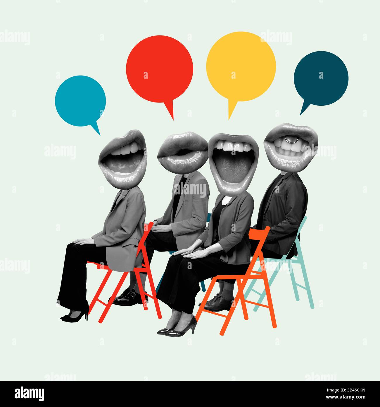 Contemporary art design. Audience Reaction. Seated group of expressive ...