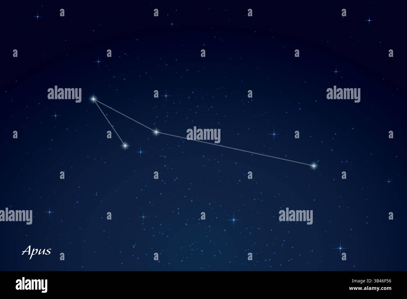Apus constellation featuring labeled stars in a glowing, star filled ...