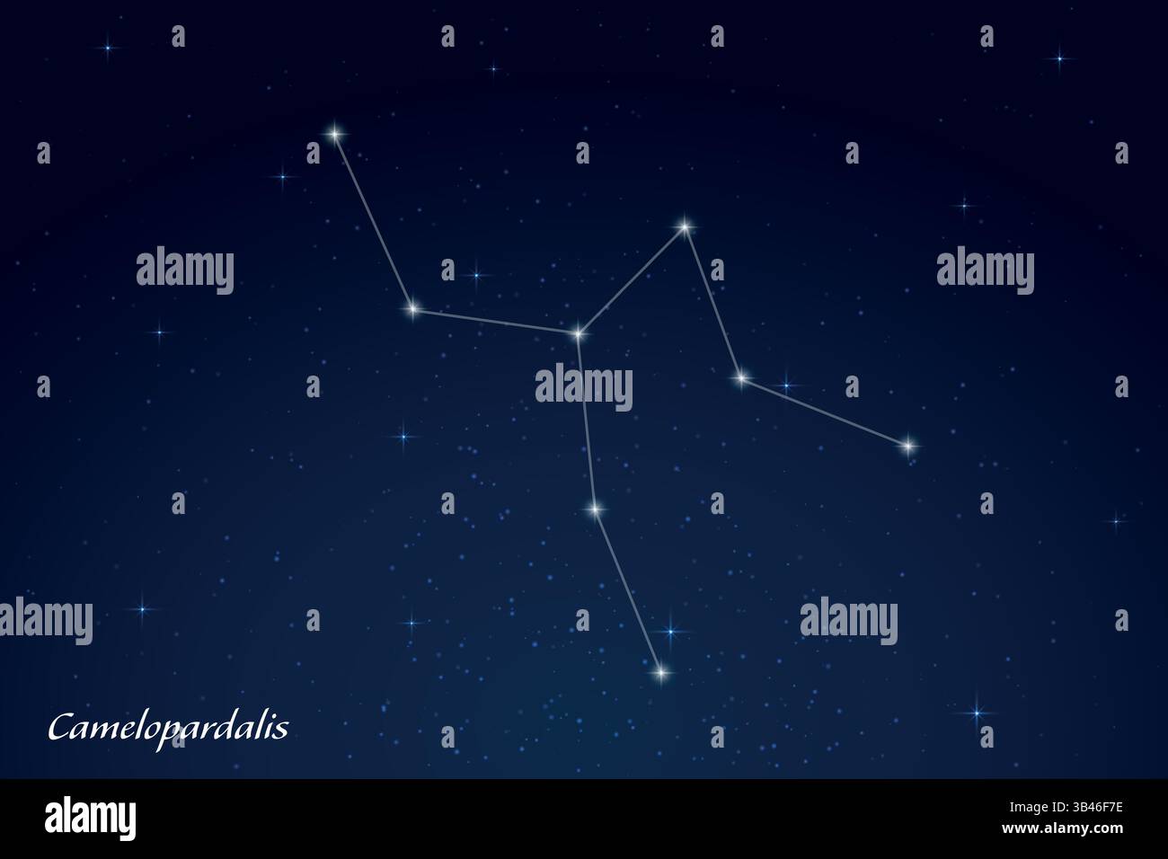 Camelopardalis constellation featuring labeled stars in a glowing, star filled night sky Stock ...