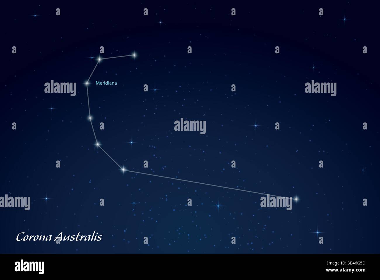Corona Australis constellation featuring labeled stars in a glowing ...