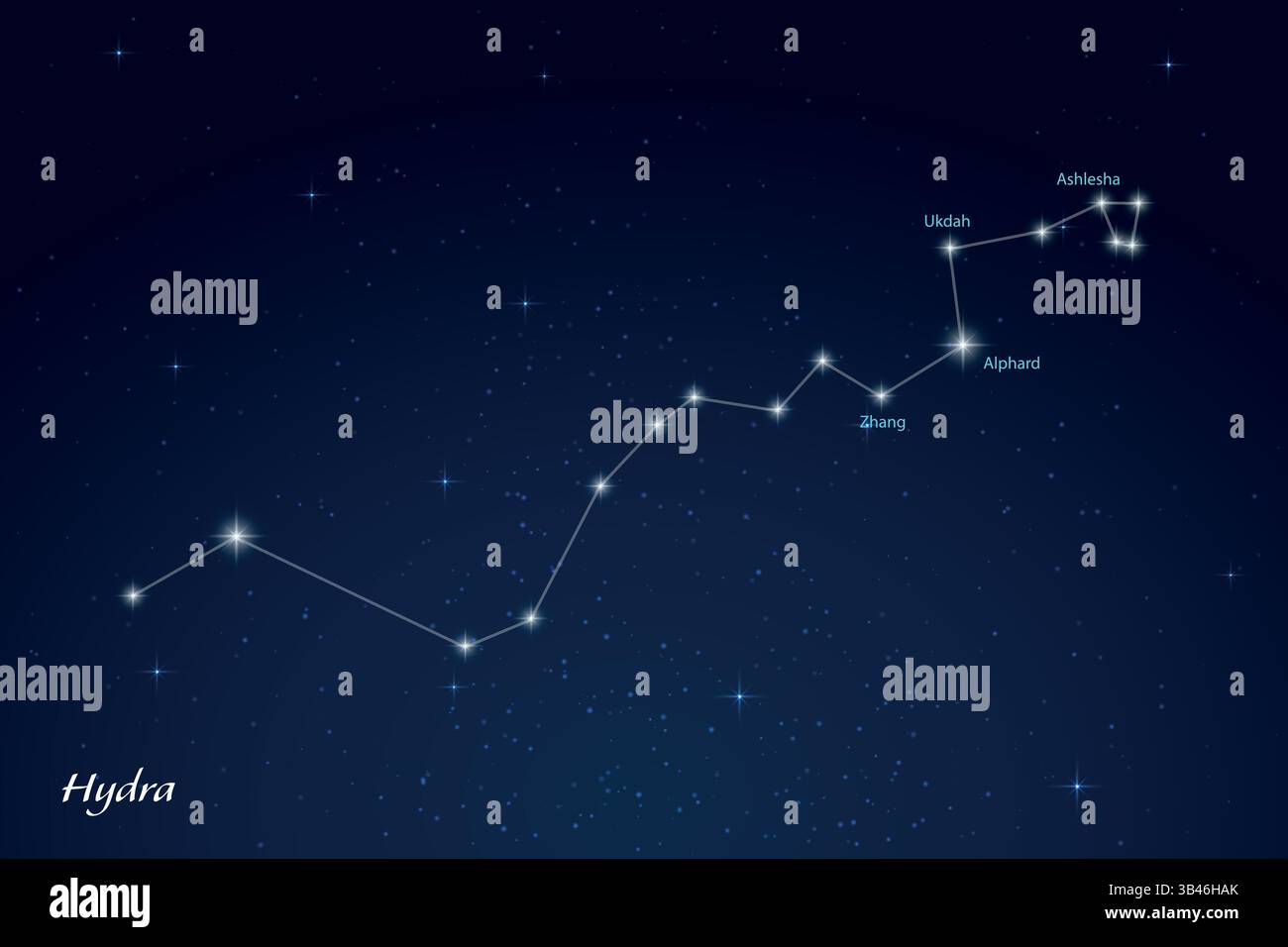 Hydra constellation featuring labeled stars in a glowing, star filled ...
