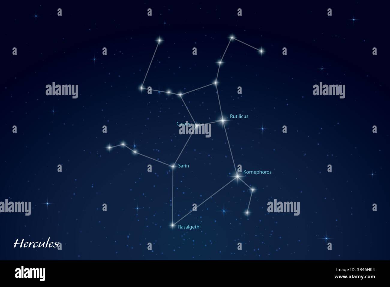 Hercules constellation featuring labeled stars in a glowing, star ...