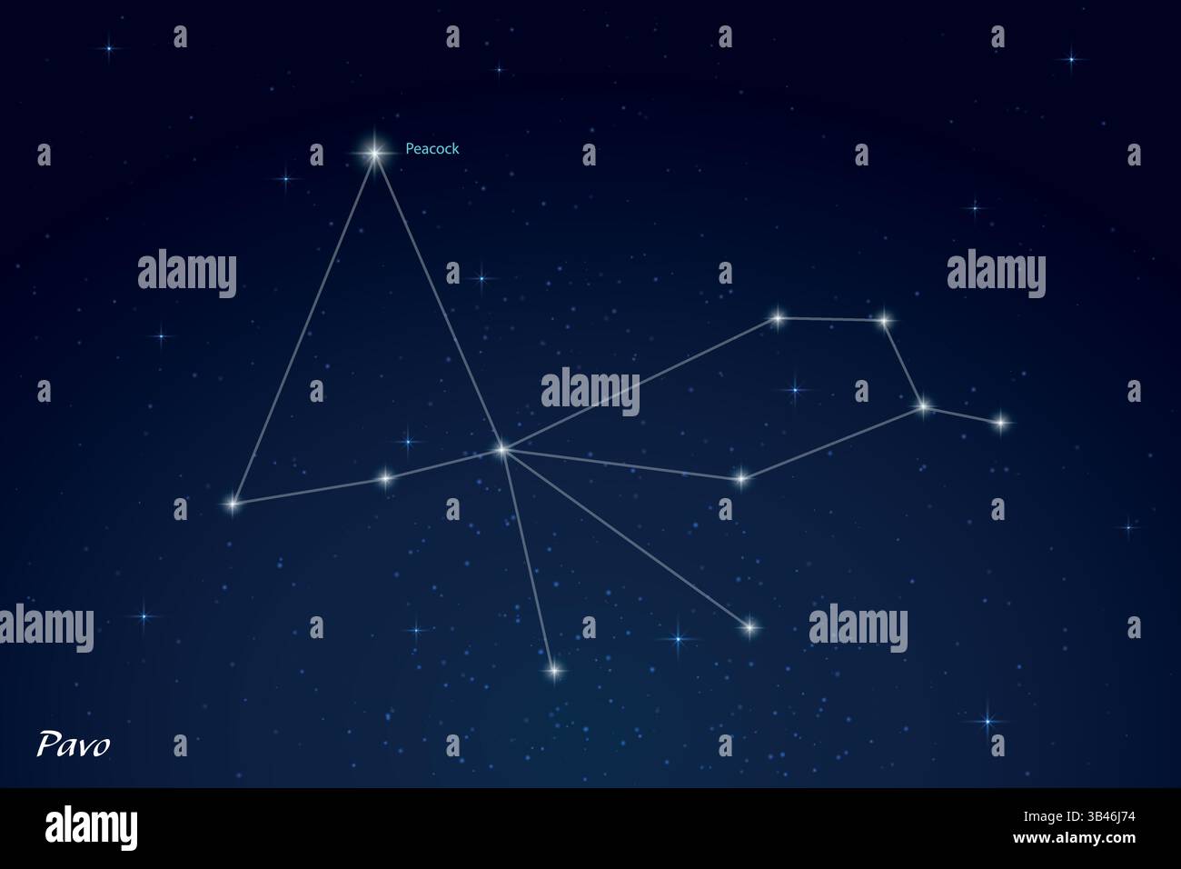 Pavo constellation featuring labeled stars in a glowing, star filled ...