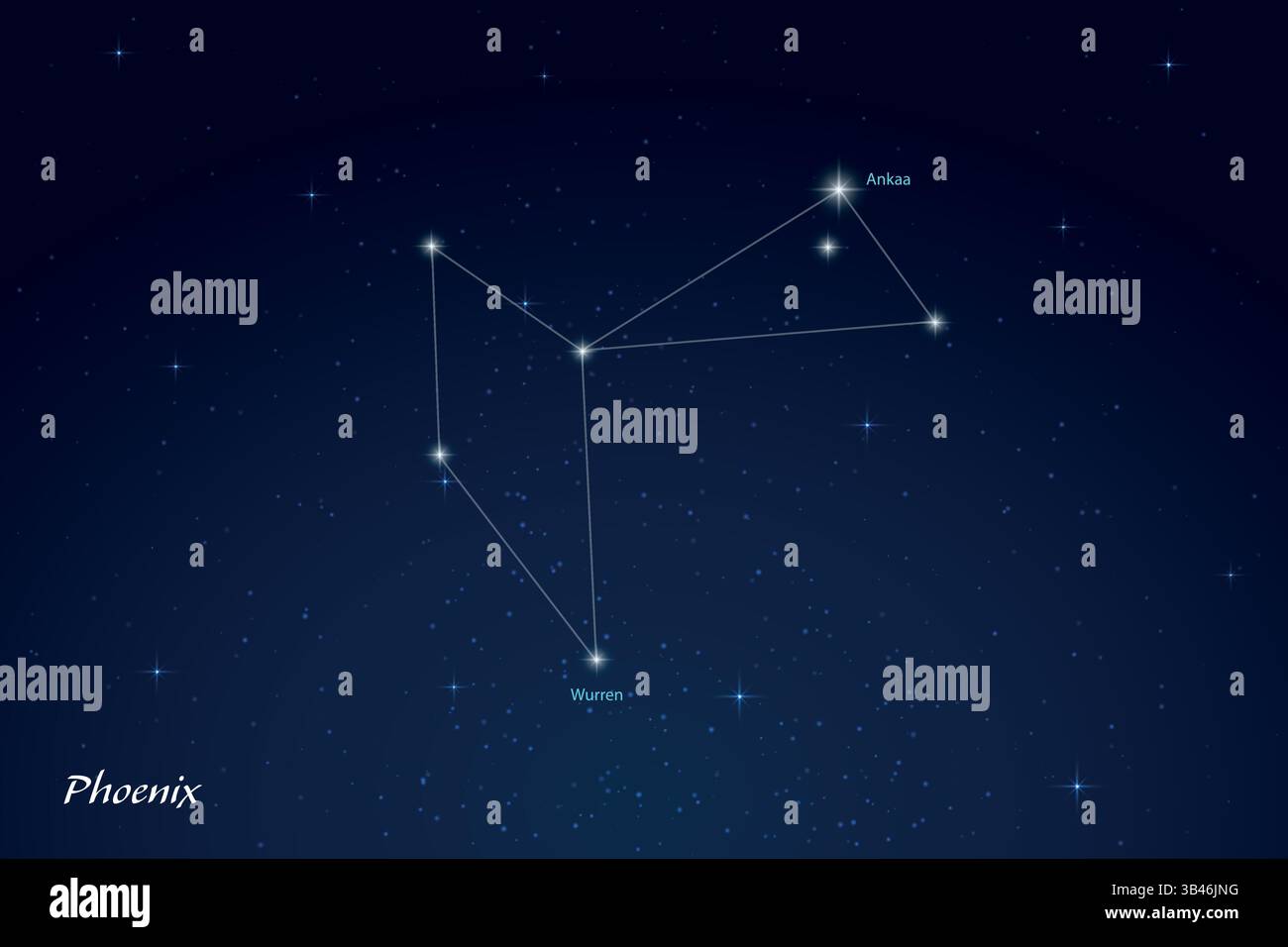Phoenix constellation featuring labeled stars in a glowing, star filled ...