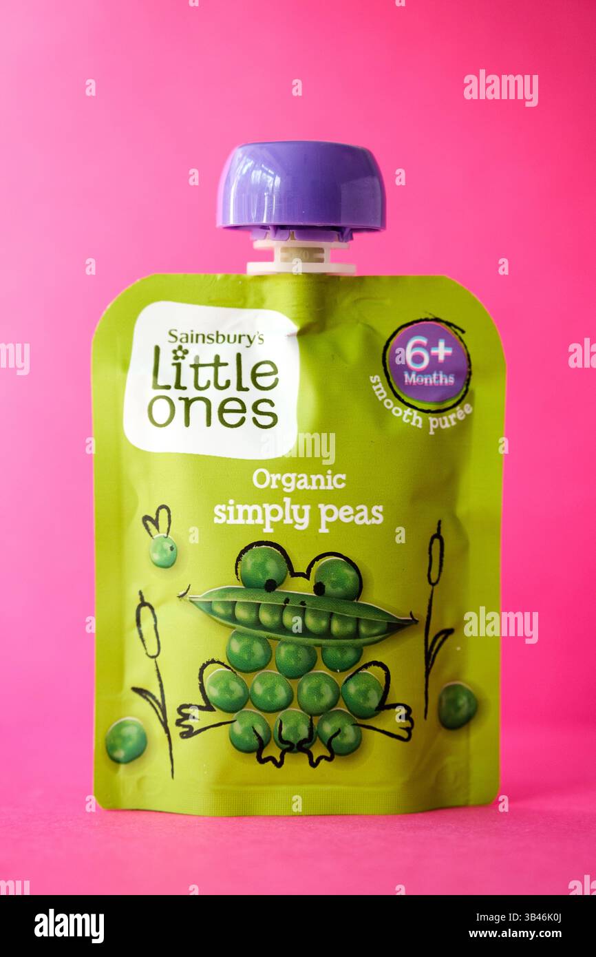 London UK, April 30 2025, Sainsburys Little Ones Organic Pea Puree Baby ...