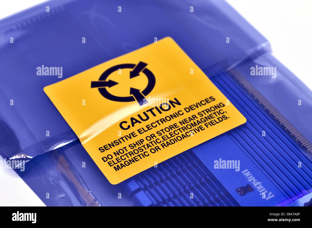 Anti static bag with caution label about sensitive electronic device ...