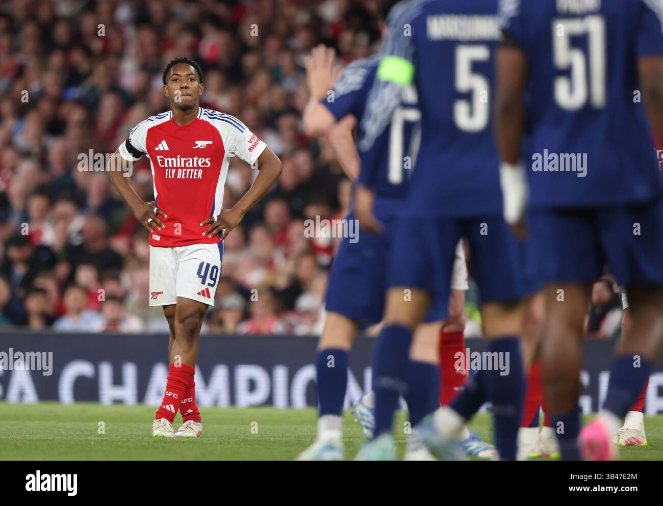 London, UK. 29th Apr, 2025. Myles Lewis-Skelly (A) at the Arsenal v ...
