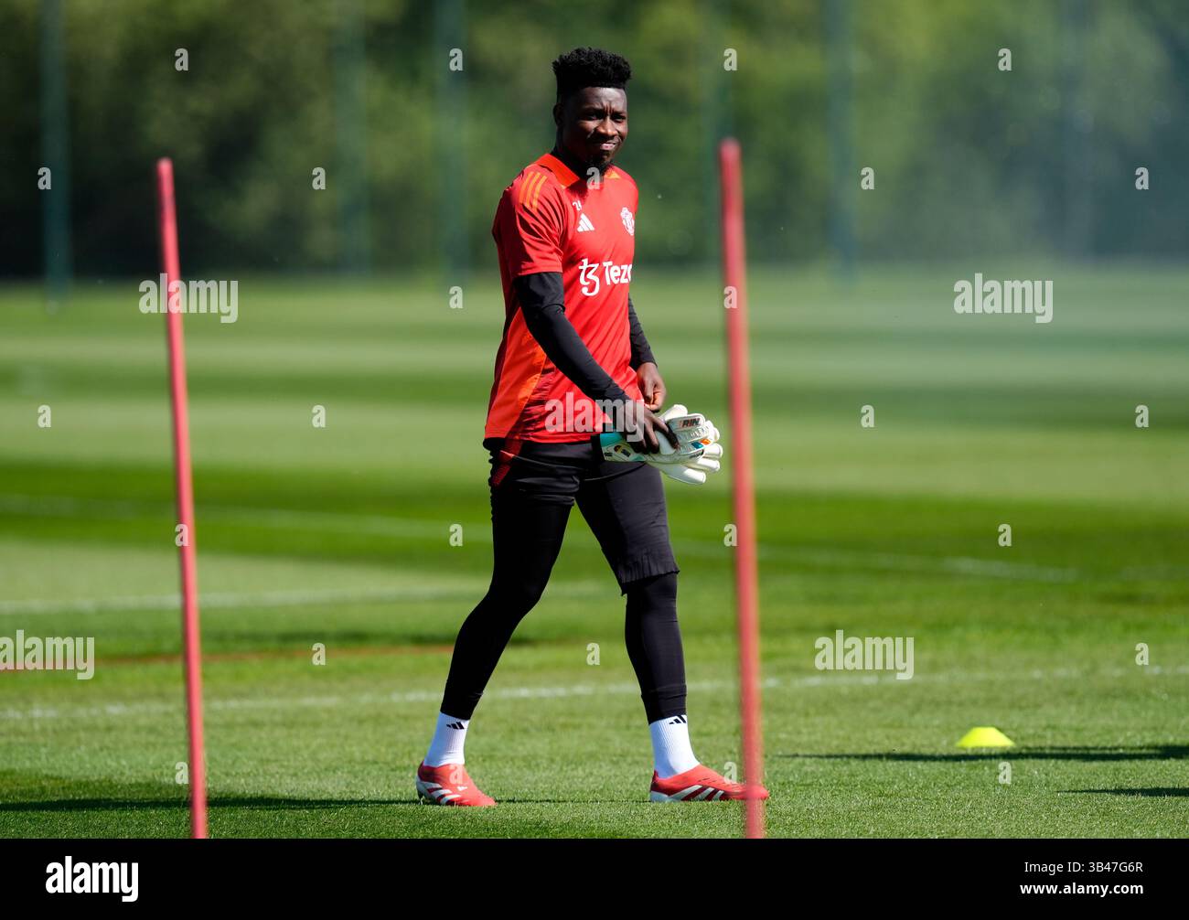 Manchester United goalkeeper Andre Onana during a training session at ...