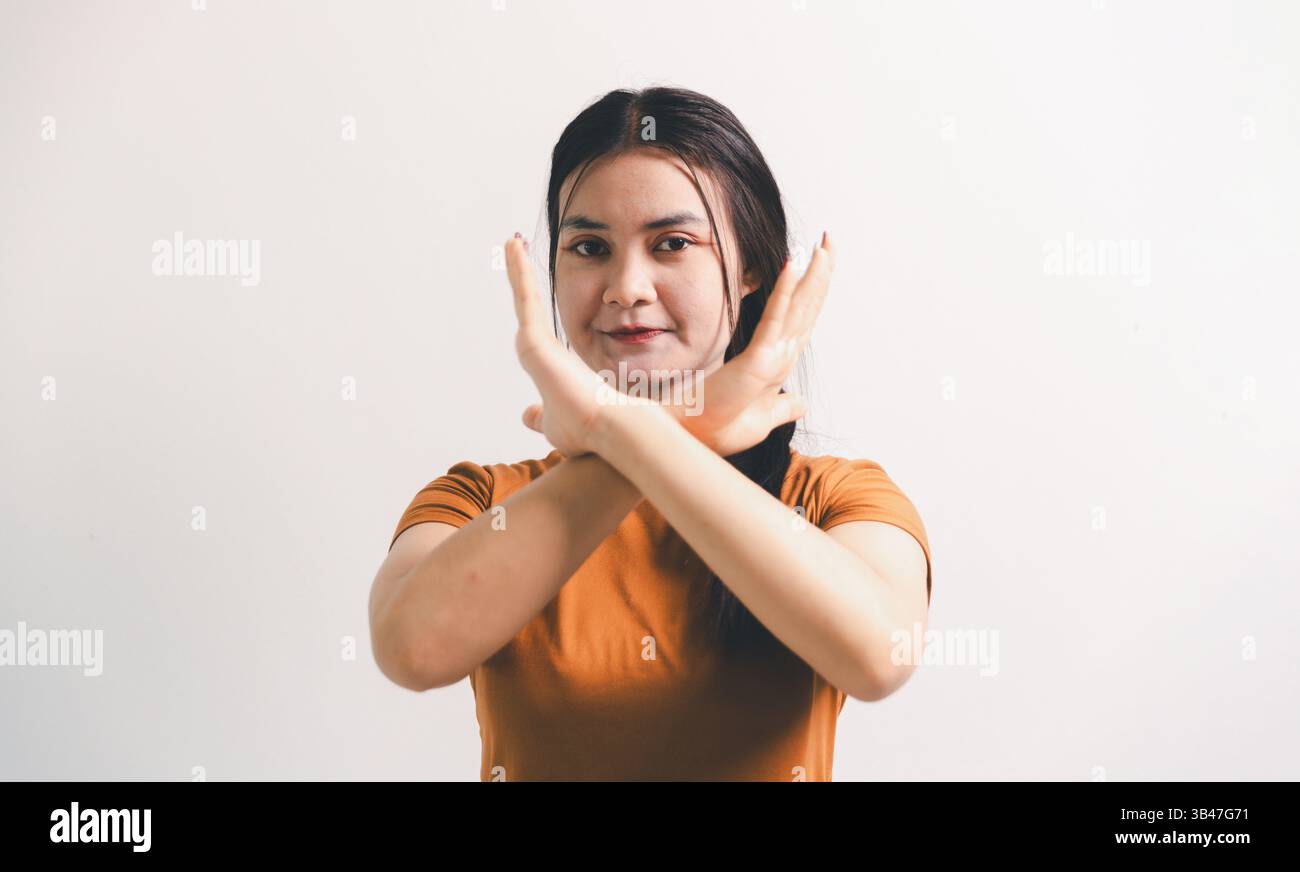 Asian girl expresses dislike, person express negative feeling, concept ...