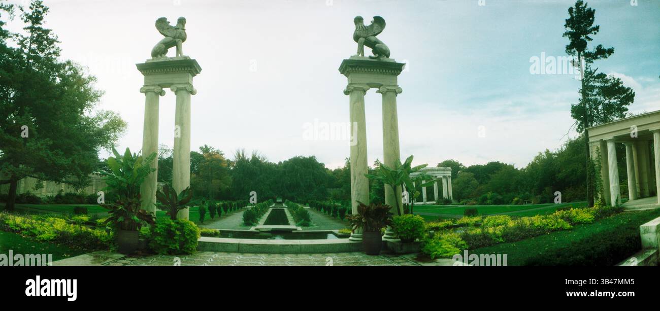 Panoramic view of Sphinx atop cipolino marble columns, Untermyer Park ...