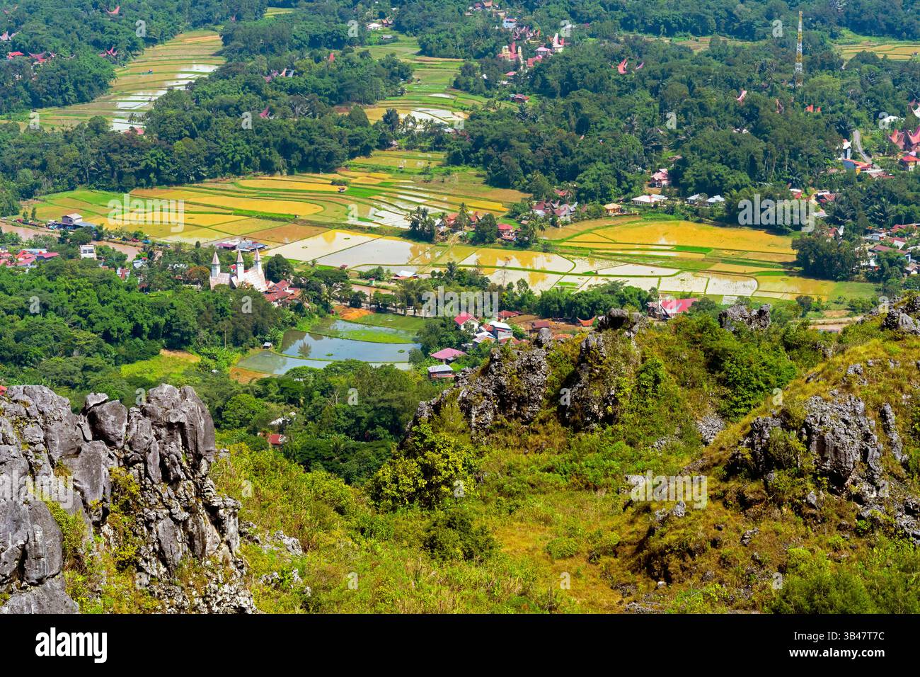 Elevated view villages around Makale, capital city from the Statue of ...