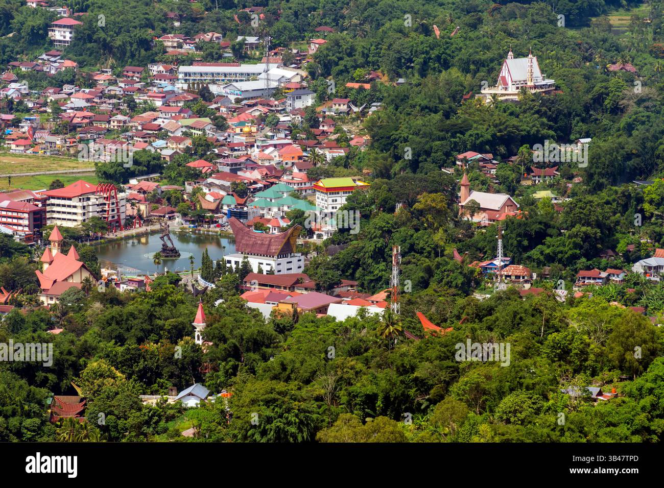 Elevated view of Makale, capital city from the Statue of Jesus Christ ...