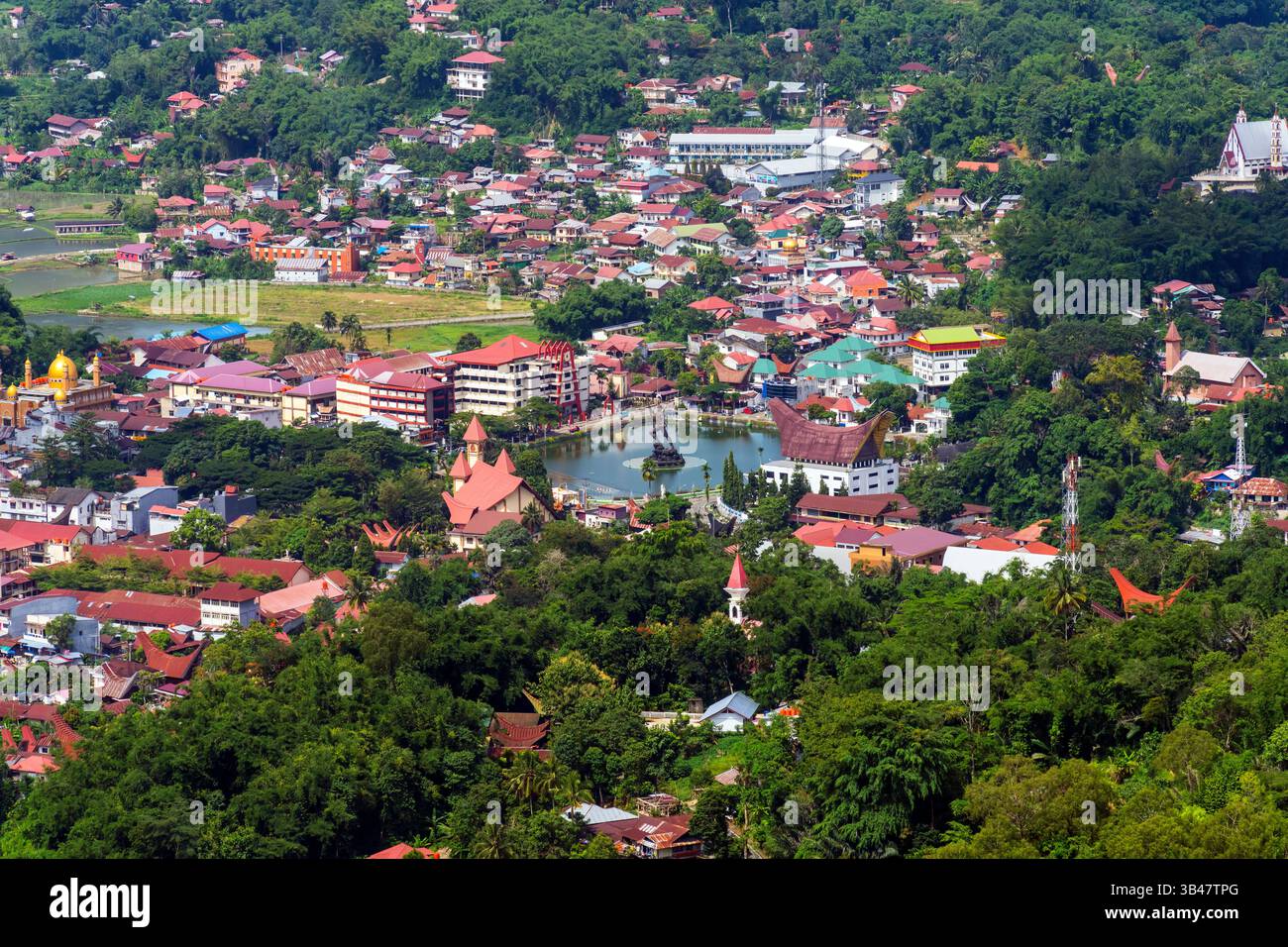 Elevated view of Makale, capital city from the Statue of Jesus Christ ...