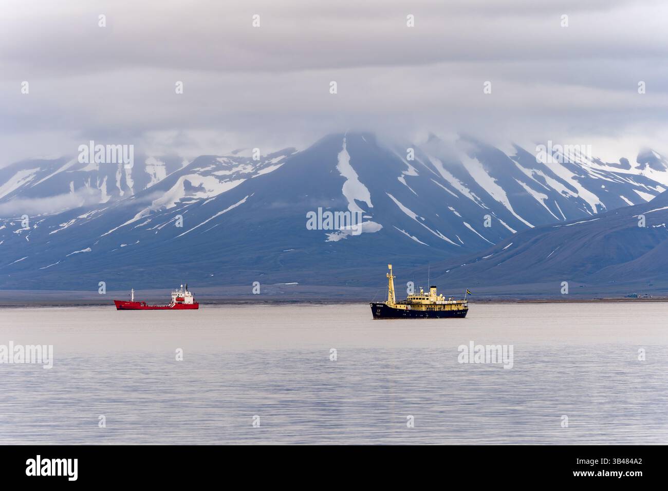 A ship in the North Sea photographed at Spitsbergen Island, Svalbard ...