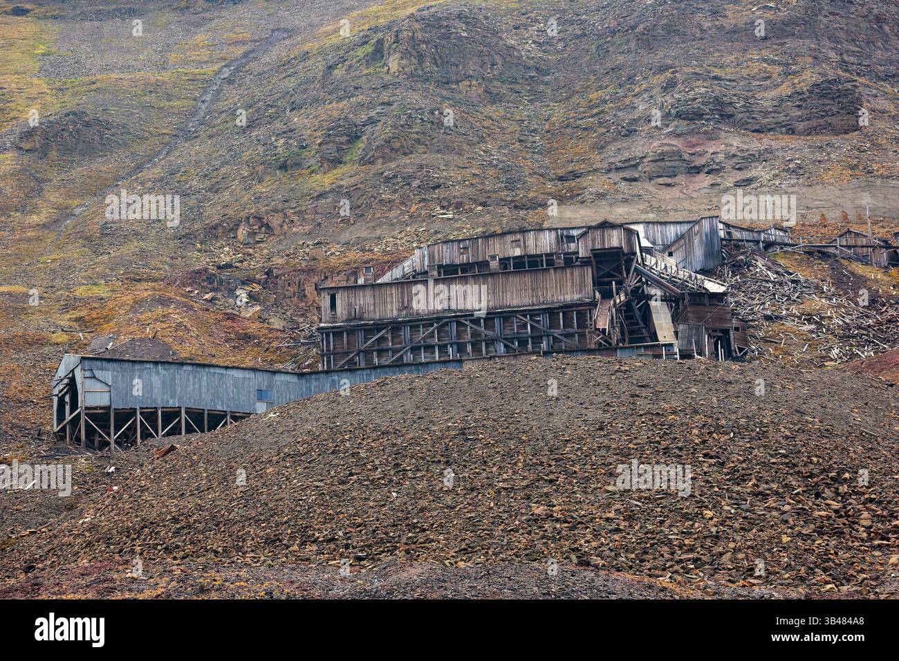 Entrance to an abandoned coal mine, Spitsbergen Island, Svalbard ...