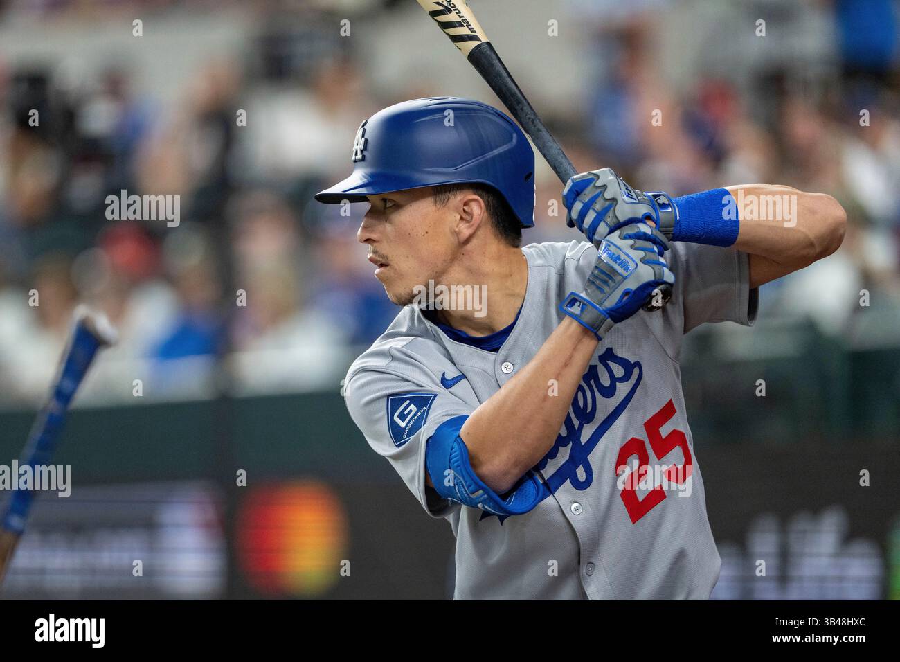 Los Angeles Dodgers' Tommy Edman waits in the on deck circle during a ...