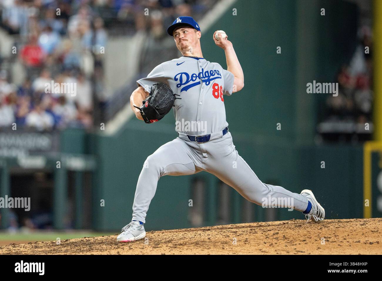 Los Angeles Dodgers relief pitcher Jack Dreyer works against the Texas ...