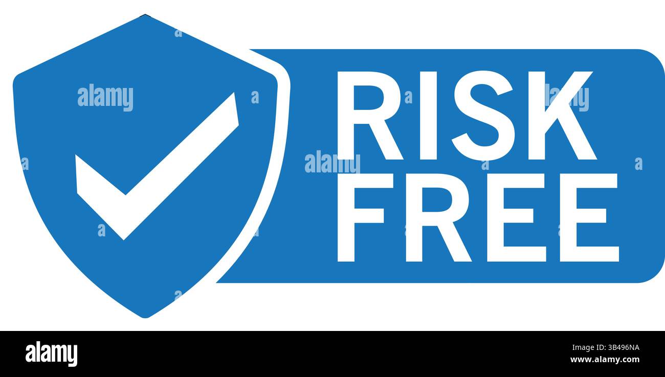 blue shield icon with white check mark and risk free text showing ...