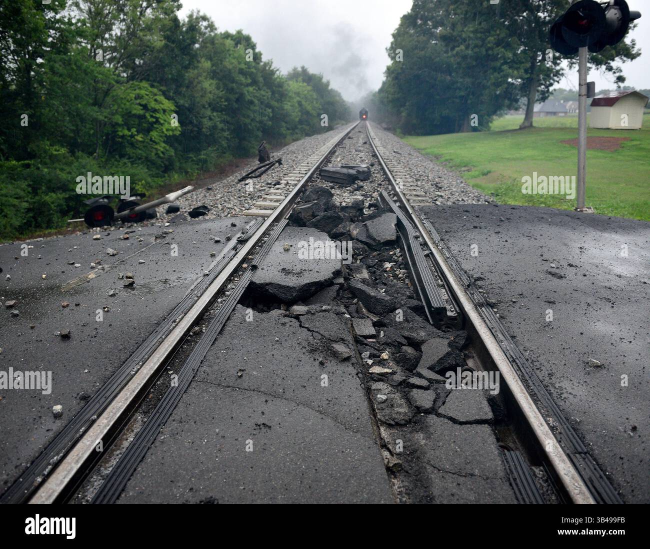 Jul 2, 2015 - Alcoa, Tennessee, U.S. - A damaged rail bed is seen near ...