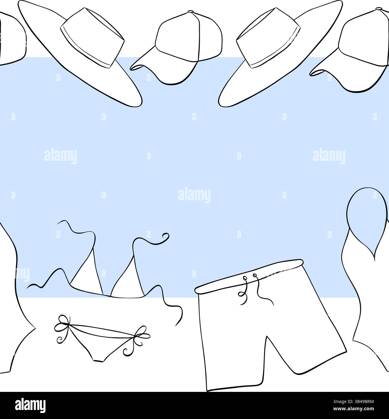 Swimsuit cap and hat frame seamless horizontal border template for text ...