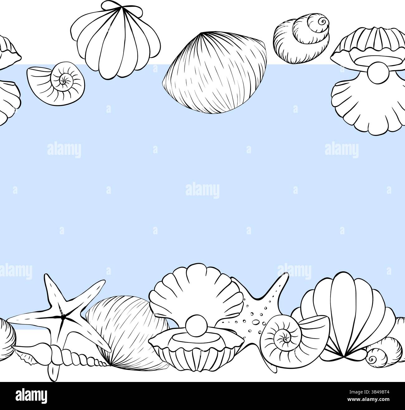 Seashells and starfish frame seamless horizontal border template for ...