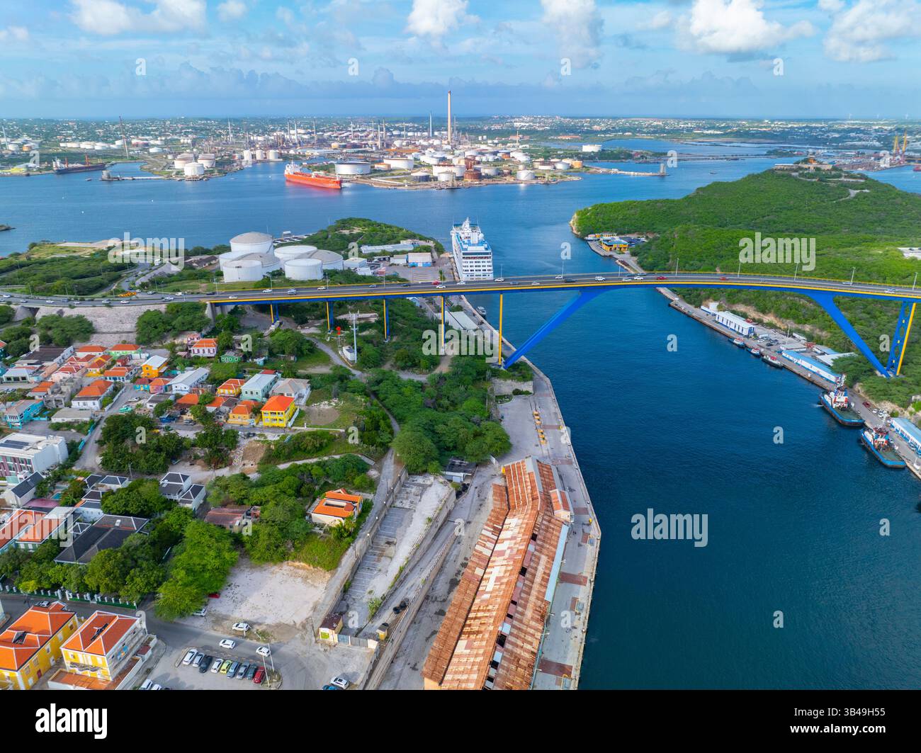 Koningin Julianabrug bridge aerial view which connects Otrobanda on the ...