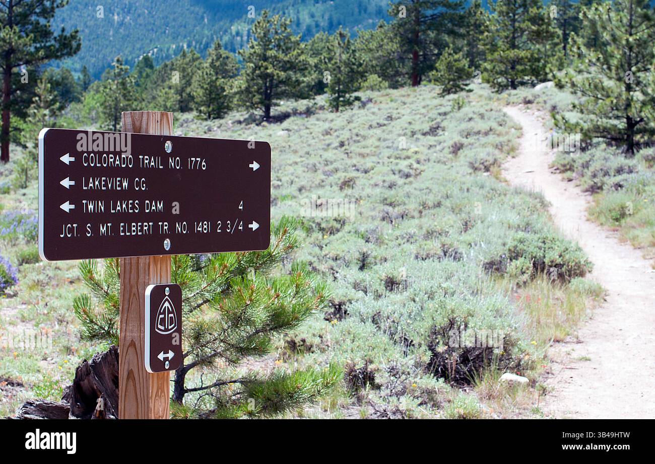 Trail markers on the trail near Colorado's highest peak, Mount Elbert ...