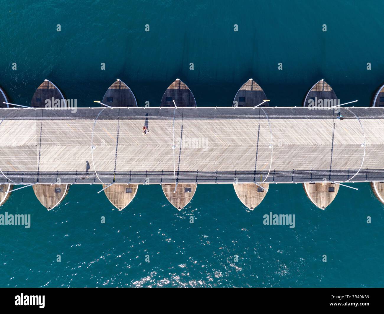 Koningin Emmabrug floating bridge aerial view which connects Punda on ...