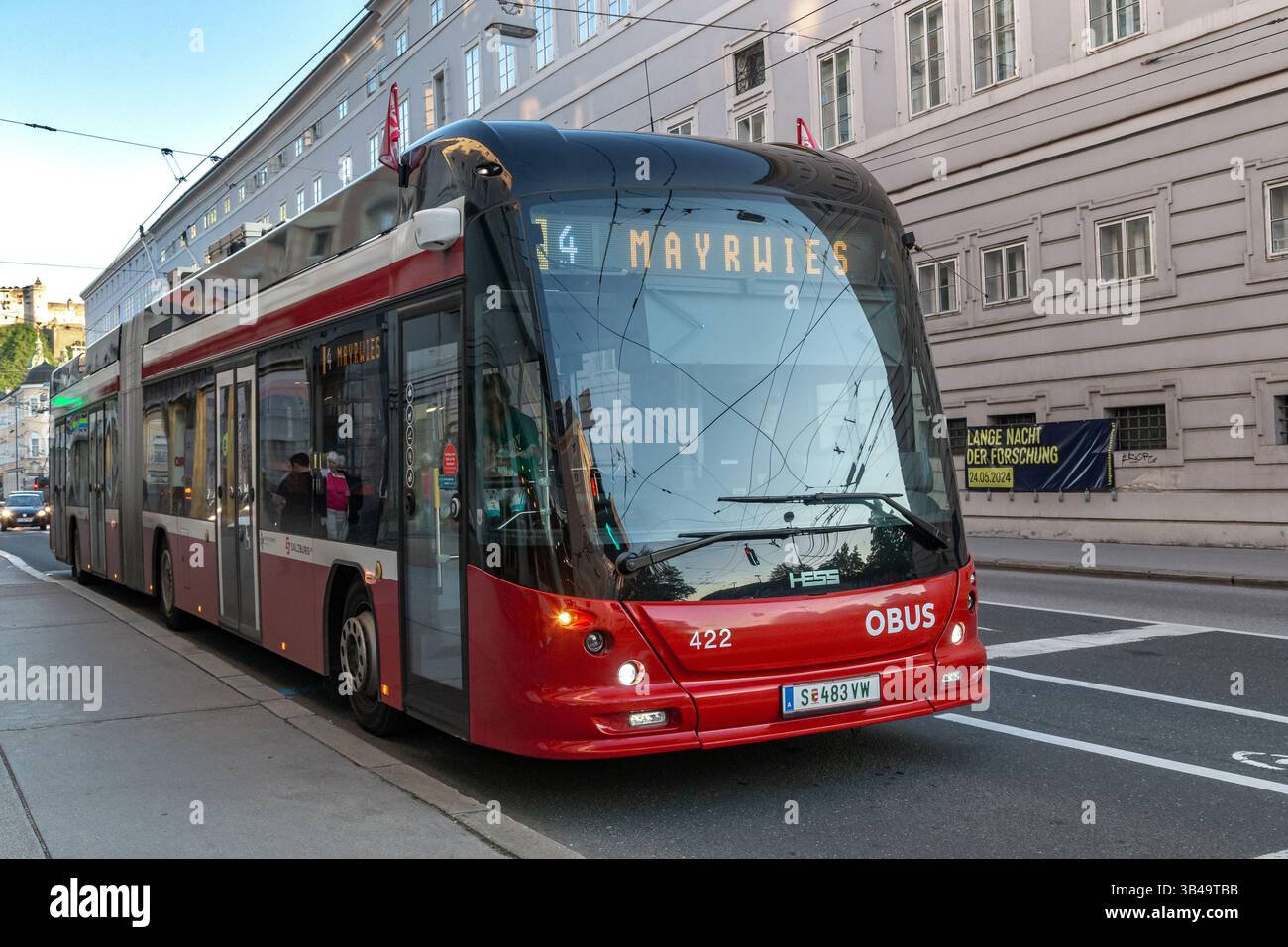 SALZBURG, AUSTRIA - MAY 24, 2024: This is a modern trolleybus on a city ...