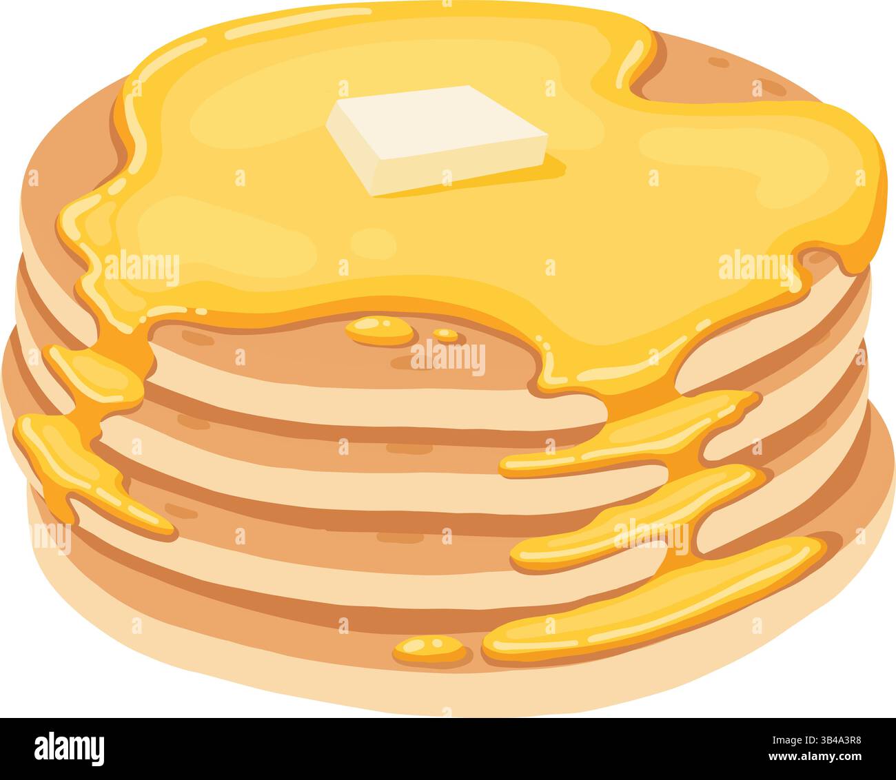 Cartoon pancake. Stack of tasty pancakes with maple syrup, butter ...