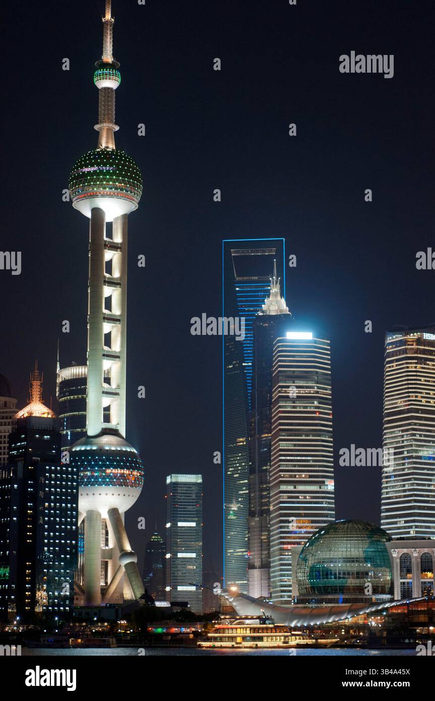 Pudong Skyline, by night, Shanghai, China. Skyline of Pudong as seen ...