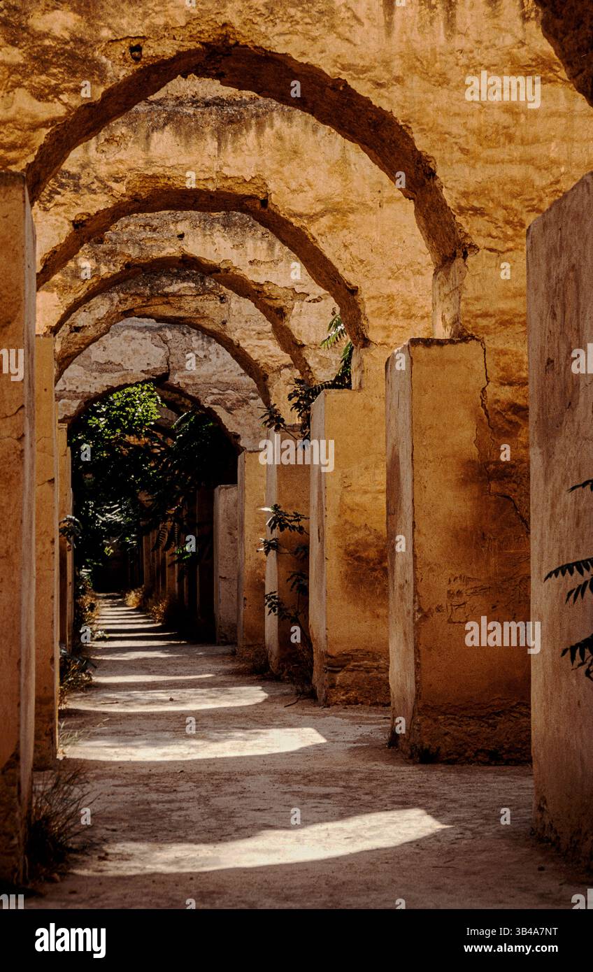 Patches of sunlight between decayed arches of Heri es-Swani, vaulted royal granary built by ...